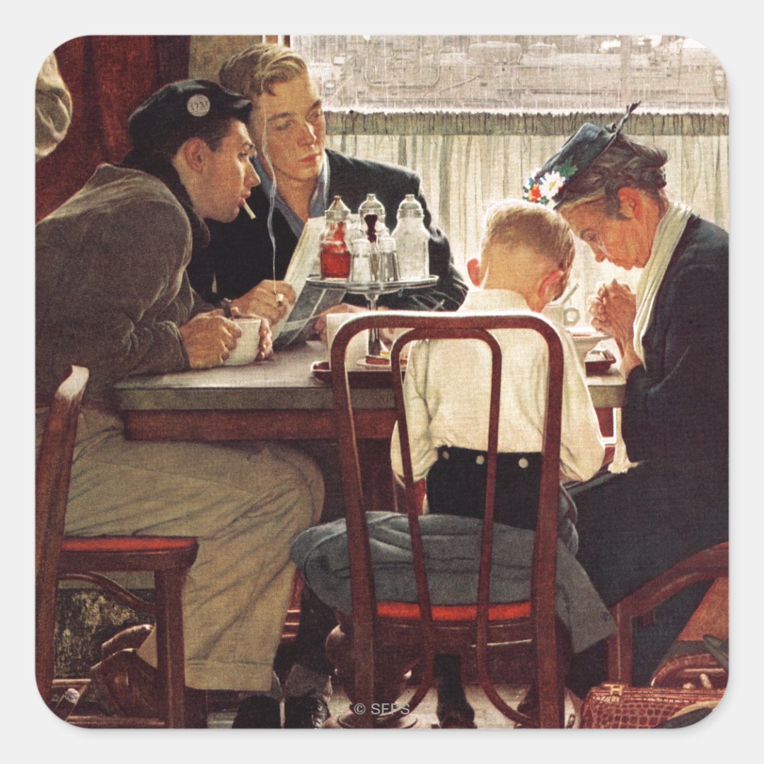 Saying Grace by Norman Rockwell Square Sticker | Zazzle