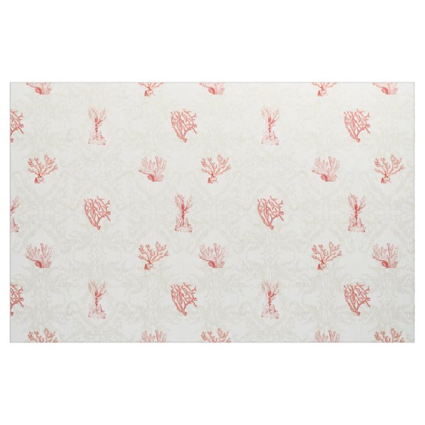 Tan Weathered Vintage Beach Ocean Red Coral Damask Fabric | Zazzle