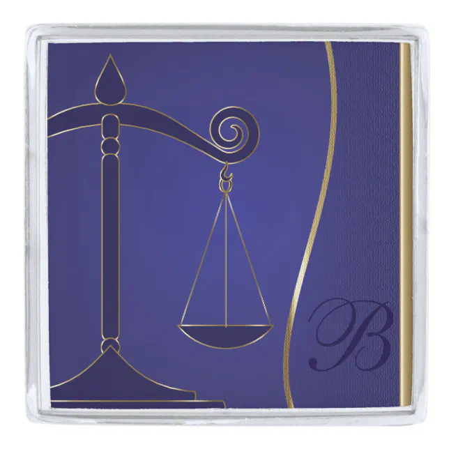 Scale of Justice | Monogram | Law Silver Finish Lapel Pin | Zazzle