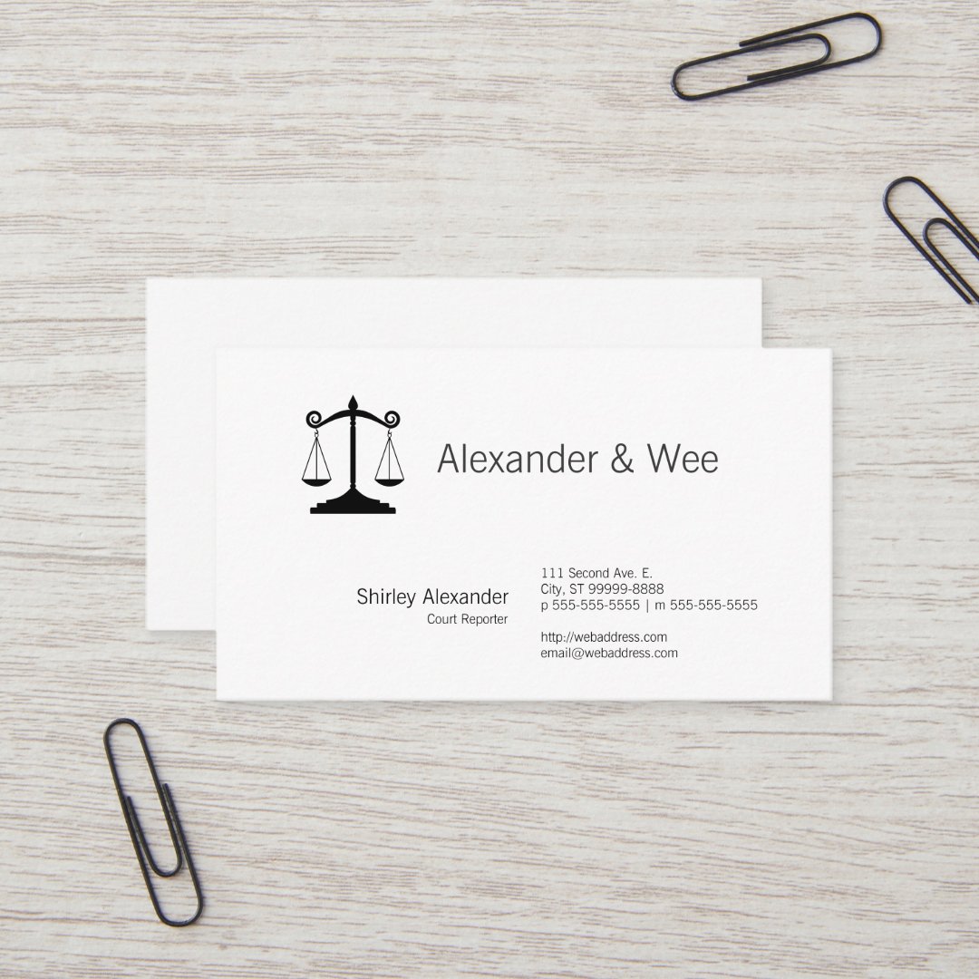 Scales of Justice Court Reporter Business Card | Zazzle