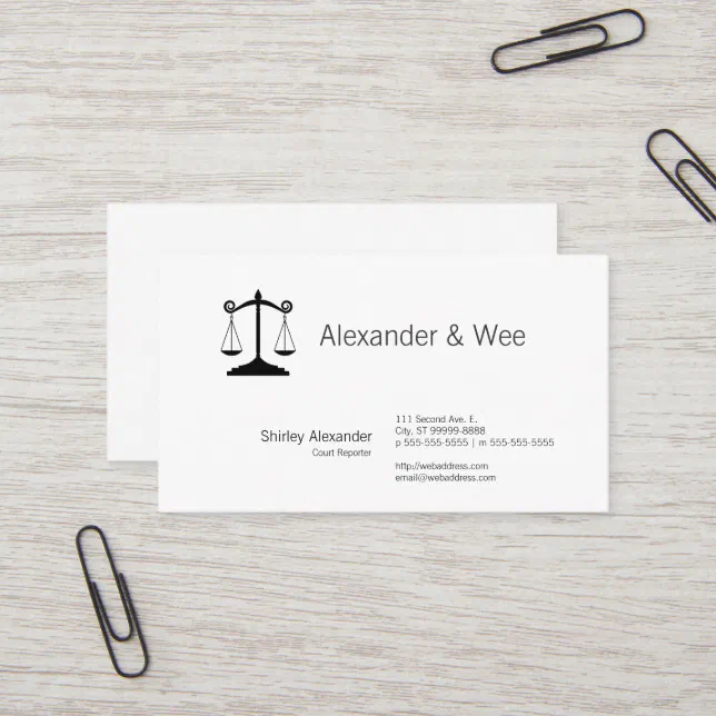 Scales of Justice Court Reporter Business Card | Zazzle