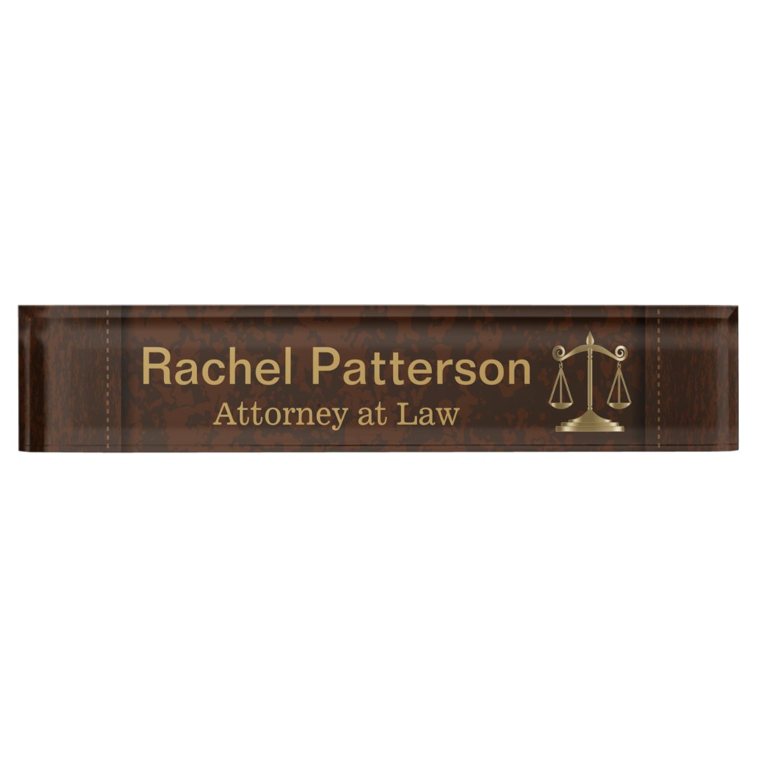 Scales of Justice | Lawyer | Rustic Brown Leather Desk Name Plate | Zazzle