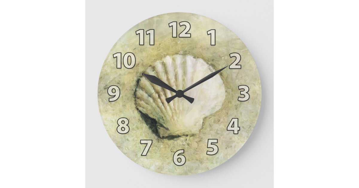 Scallop Sea Shell Art Clock | Zazzle