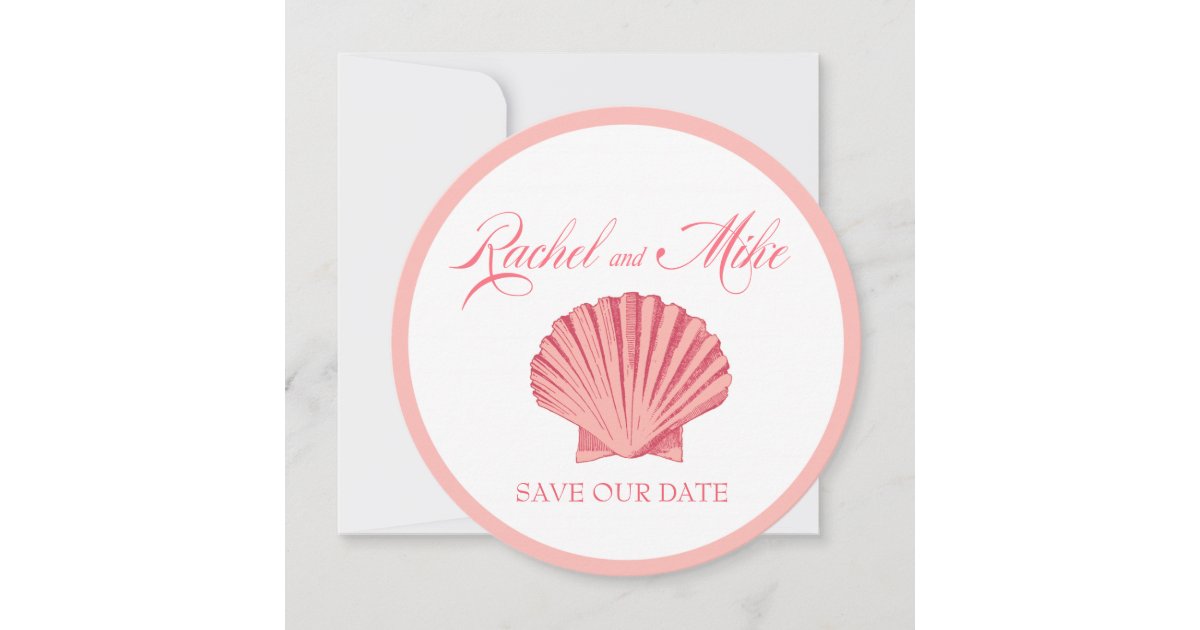 Scallop Seashell Beach Wedding | pink Invitation | Zazzle