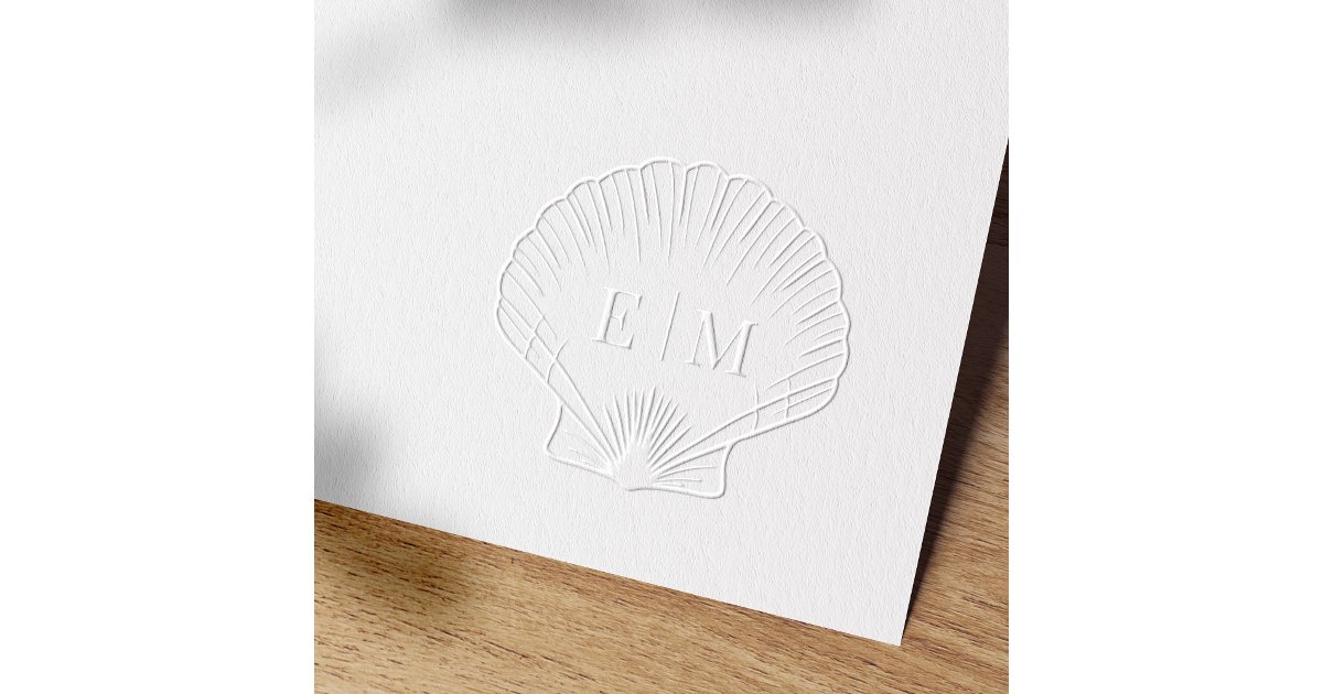 Scallop Shell Beach Monogram Wedding Embosser | Zazzle