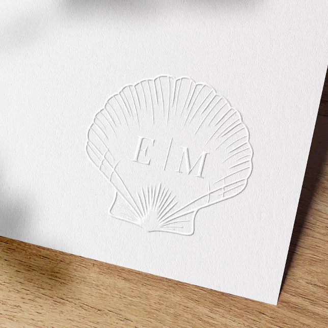 Scallop Shell Beach Monogram Wedding Embosser | Zazzle