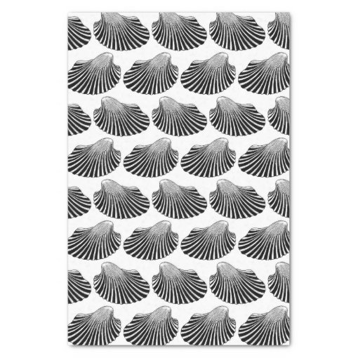 Scallop Shell Block Print, Black and White Tissue Paper | Zazzle