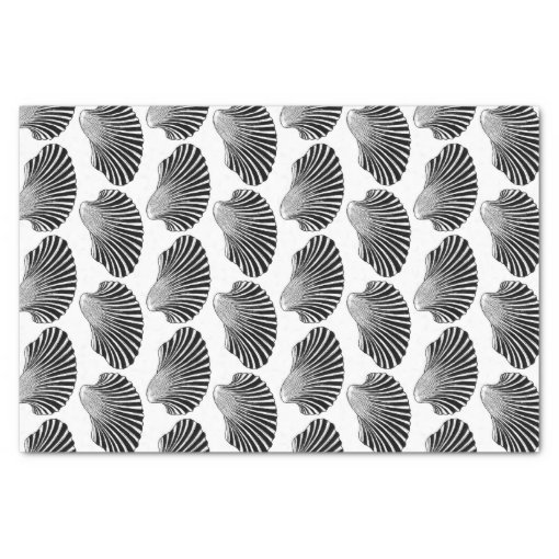 Scallop Shell Block Print, Black and White Tissue Paper | Zazzle