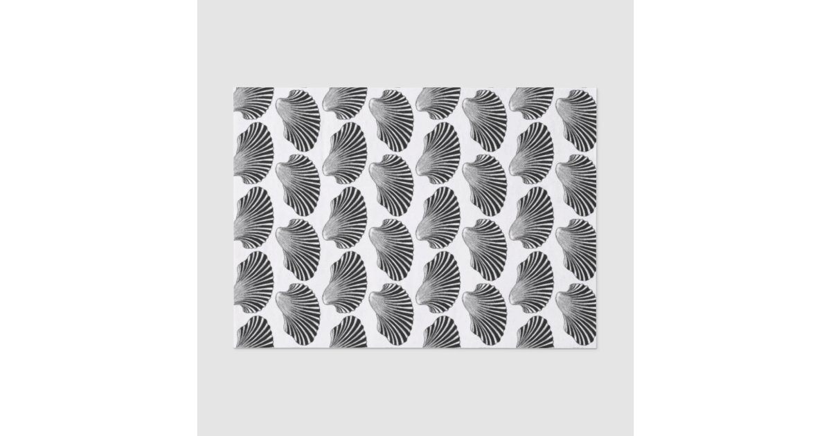 Scallop Shell Block Print, Black and White Tissue Paper | Zazzle