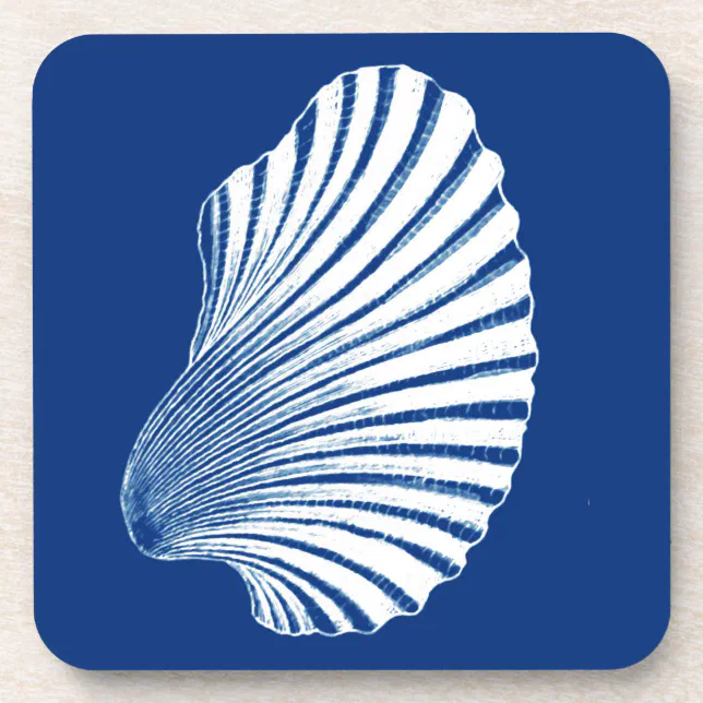 Scallop Shell Block Print, Cobalt Blue and White Drink Coaster | Zazzle