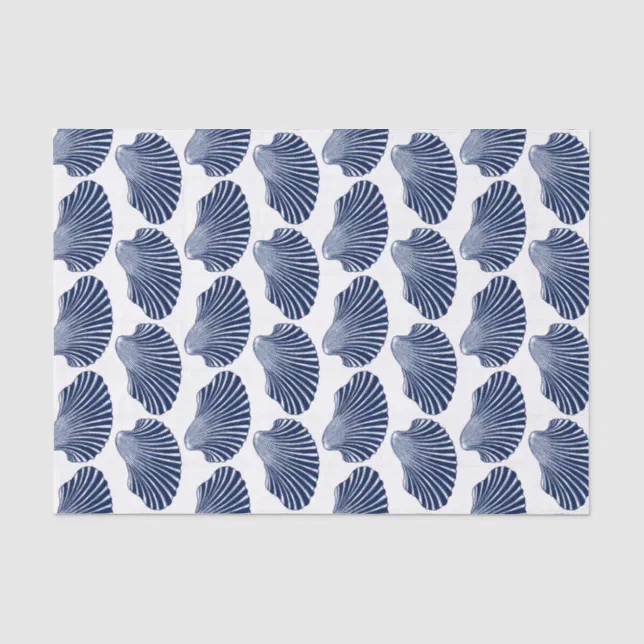 Scallop Shell Block Print, Indigo and White Tissue Paper | Zazzle
