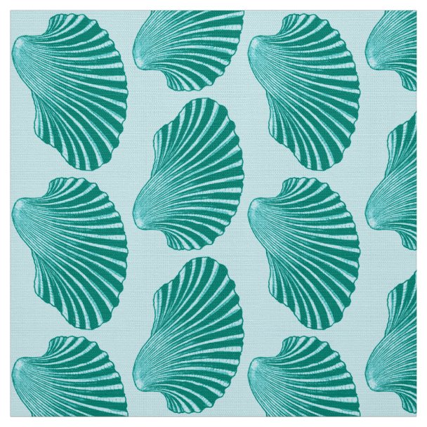 Scallop Shell Block Print, Indigo and White Fabric | Zazzle