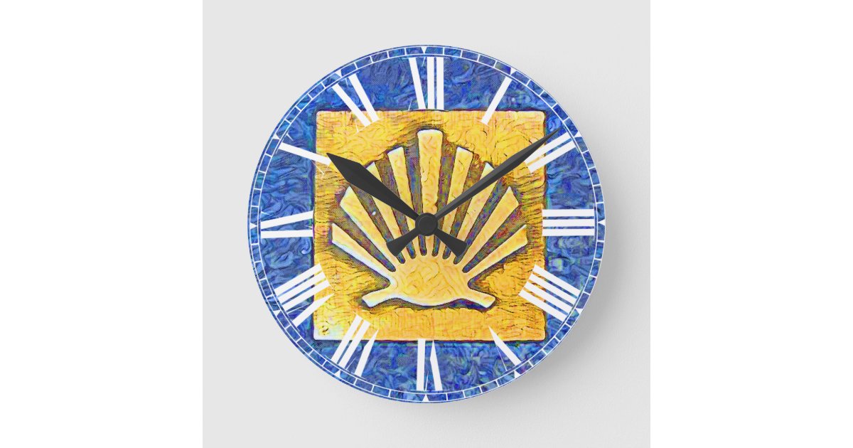 Scallop Shell Camino de Santiago Round Clock | Zazzle