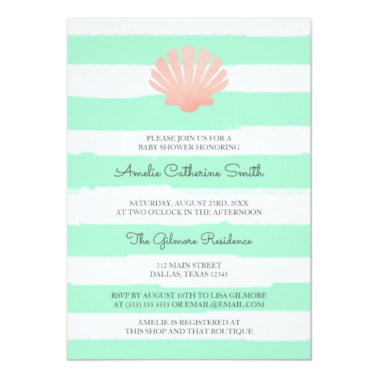 Scallop Shell | Coral & Mint | Baby Shower Invitation | Zazzle.com