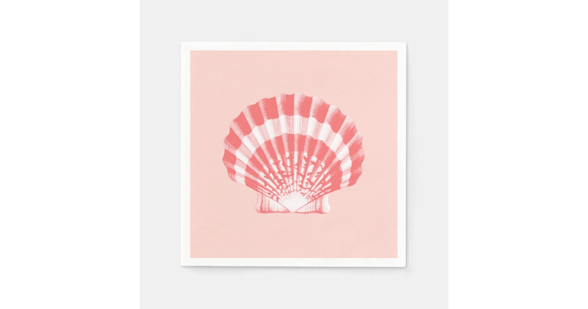 Scallop Shell - coral pink and white Paper Napkins | Zazzle