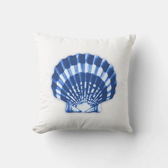 Scallop Shell Navy Blue And White Throw Pillow Zazzle