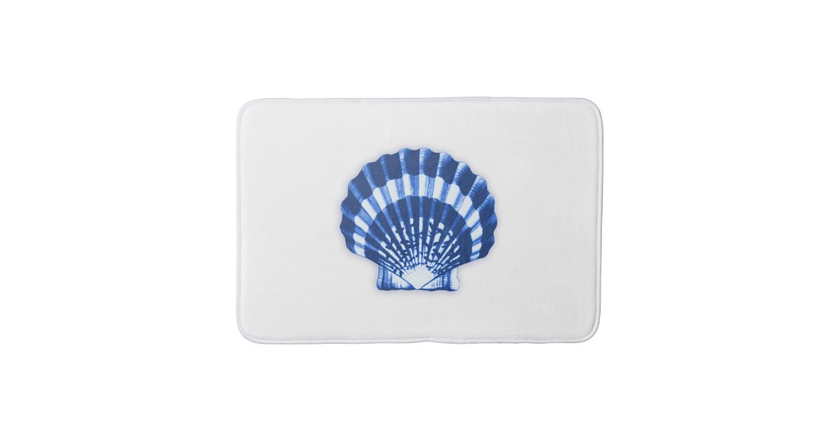 Scallop Shell - Navy Blue on a White Background Bath Mat | Zazzle