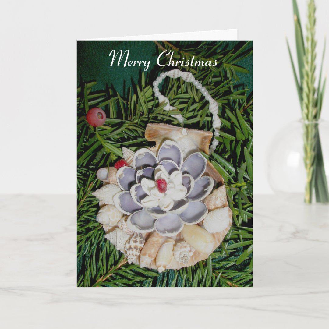 Scallop Shell Ornament Merry Christmas Card | Zazzle