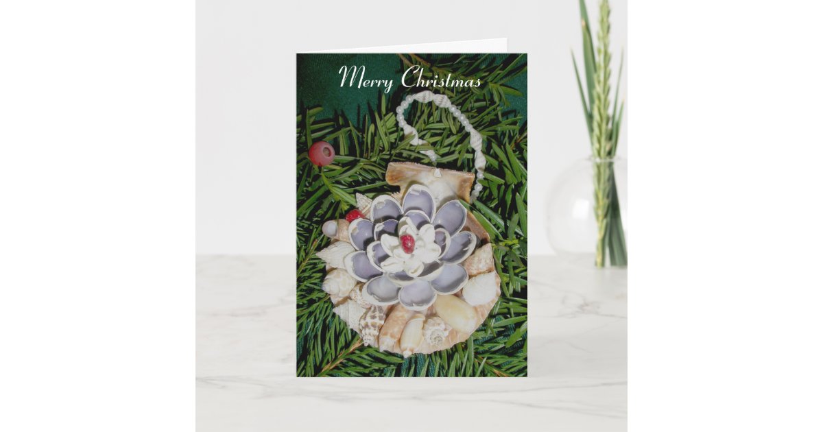 Scallop Shell Ornament Merry Christmas Card | Zazzle