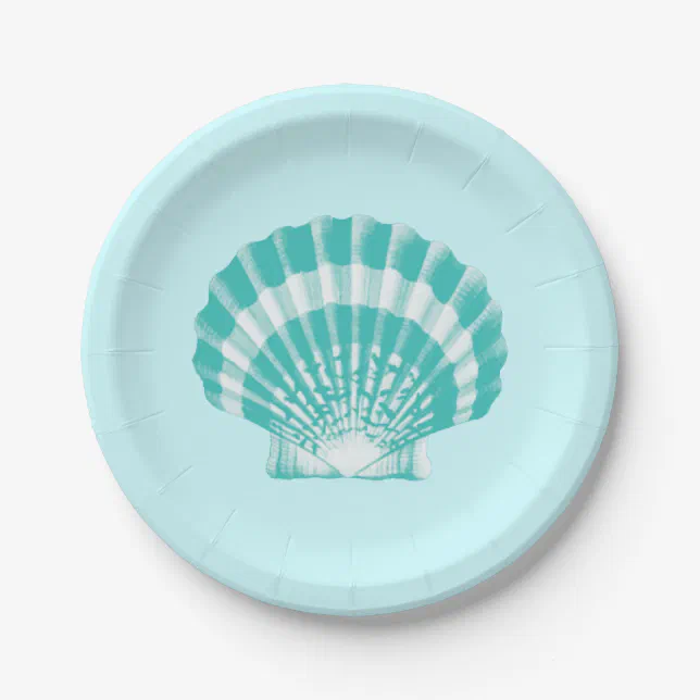 Scallop Shell - soft aqua and white Paper Plates | Zazzle