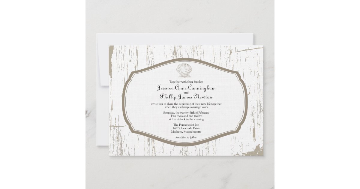 Scalloped Shell Rustic Beach Wedding Invitation | Zazzle