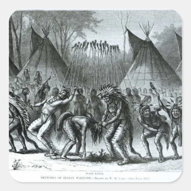 Scalp Dance from 'Sketches of Indian Warfare' Square Sticker | Zazzle