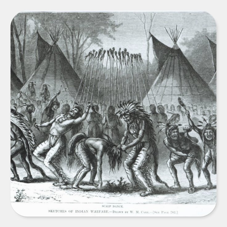 Scalp Dance from 'Sketches of Indian Warfare' Square Sticker | Zazzle