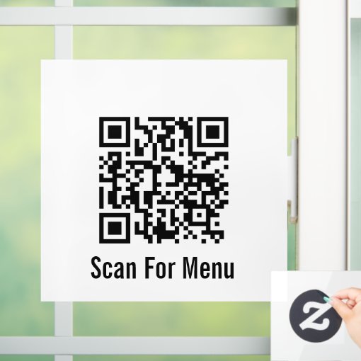 Scan For Menu Black and White QR Code Window Cling | Zazzle