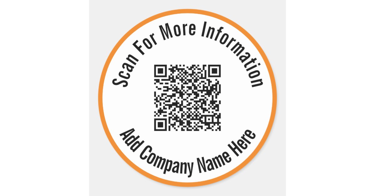 Scan For More Information Orange White QR Code Classic Round Sticker ...