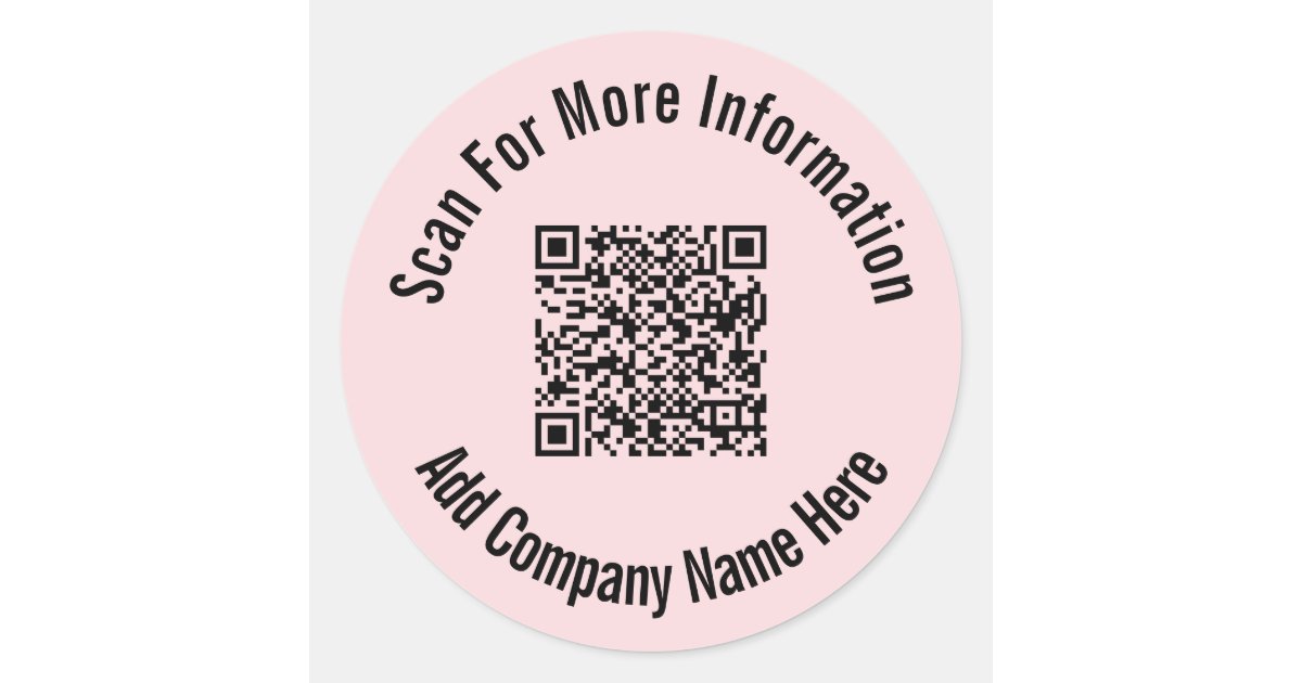 Scan For More Information Pale Pink Black QR Code Classic Round Sticker ...
