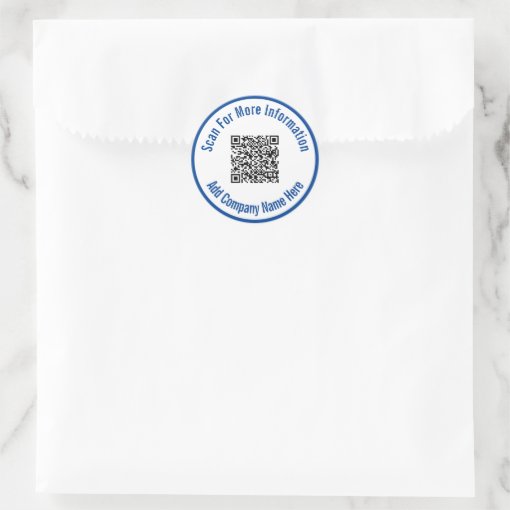 Scan For More Information QR Code Blue and White Classic Round Sticker ...