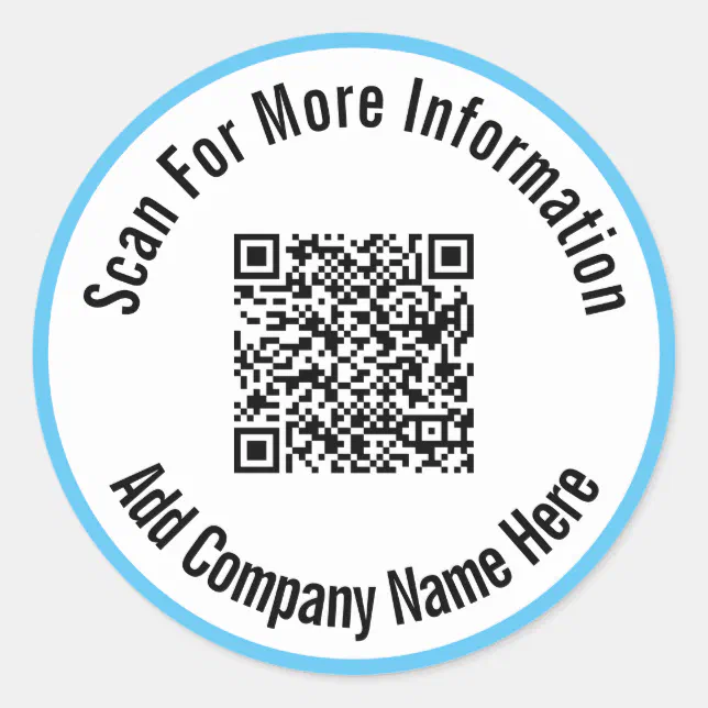 Scan For More Information QR Code Sky Blue Border Classic Round Sticker ...