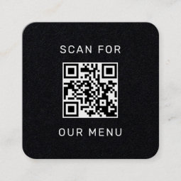 Scan For Our Menu Black Custom QR Code and Logo Square Business Card ...