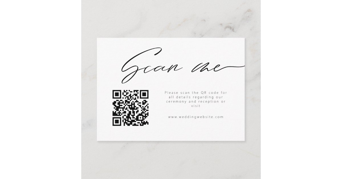 Scan Me Modern Calligraphy QR Code Details Enclosure Card | Zazzle