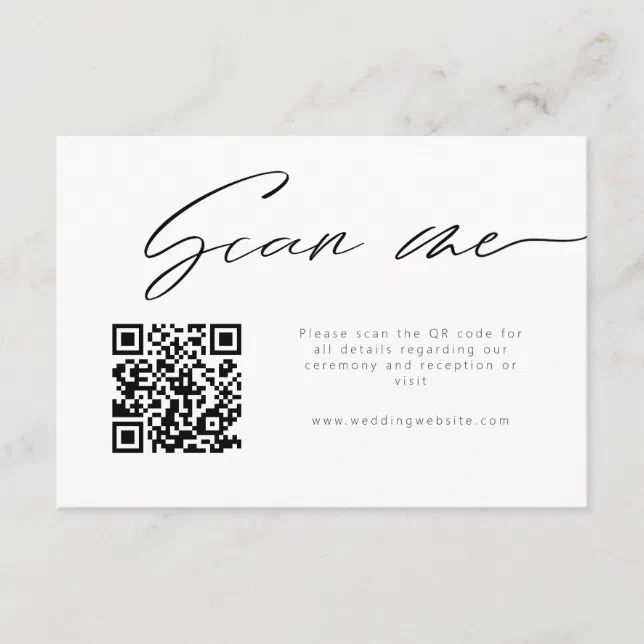 Scan Me Modern Calligraphy QR Code Details Enclosure Card | Zazzle