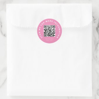 Scan Me Pink QR Code Scannable Classic Round Sticker | Zazzle