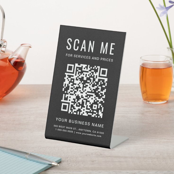 Scan Me QR Code Black Pedestal Sign | Zazzle