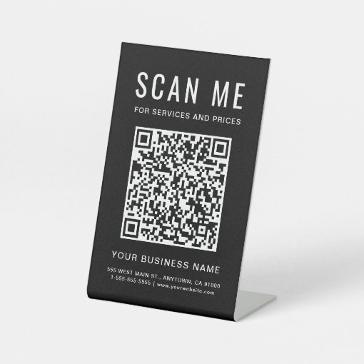 Scan Me QR Code Black Pedestal Sign | Zazzle