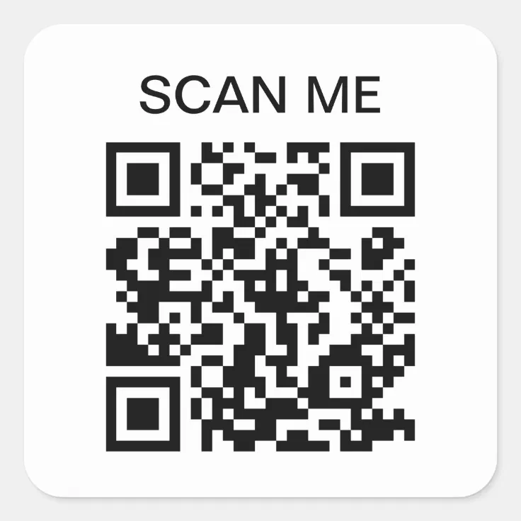 Scan Me QR Code Scannable Square Sticker | Zazzle