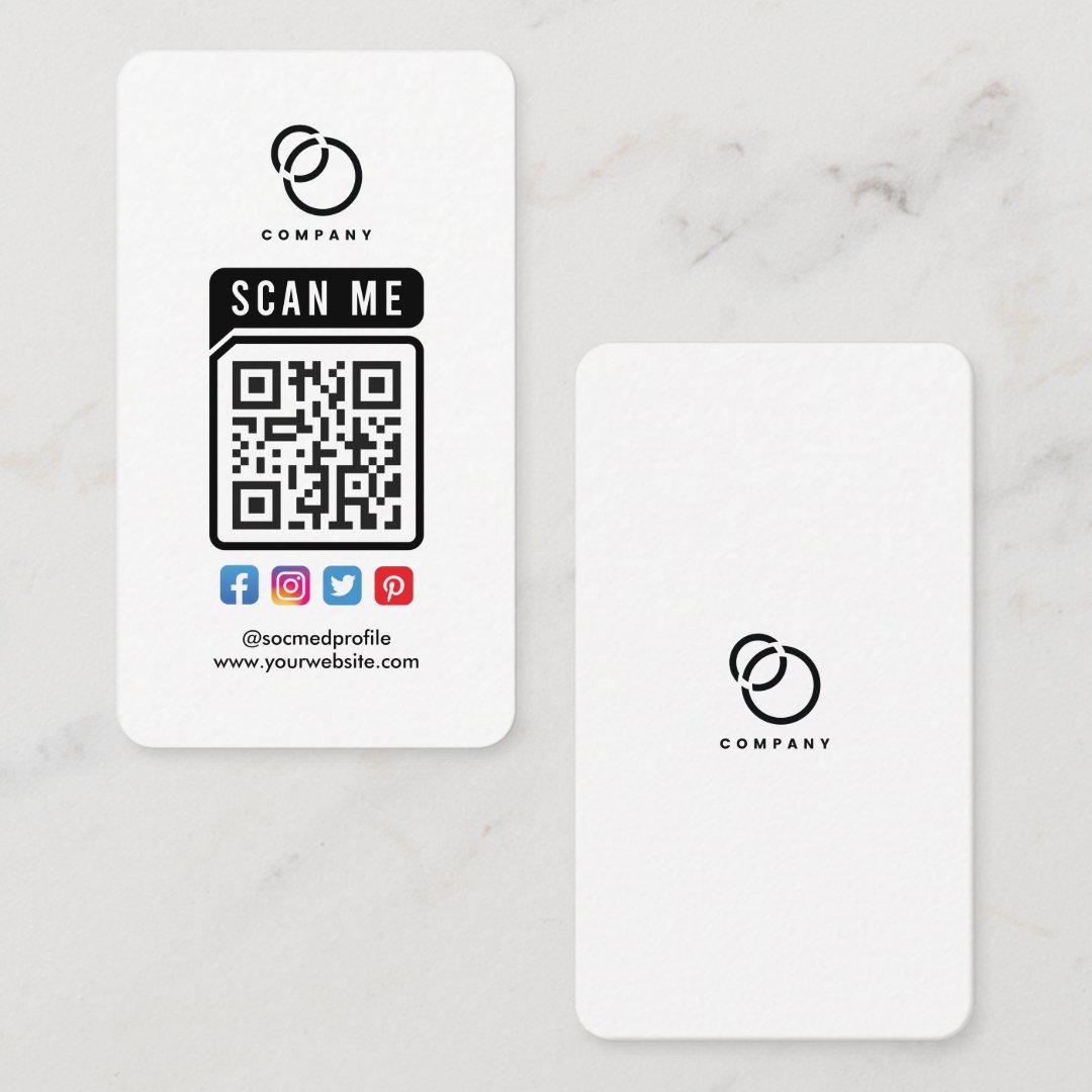 Scan ME QR Code Social Media Logo Modern Simple Business Card | Zazzle