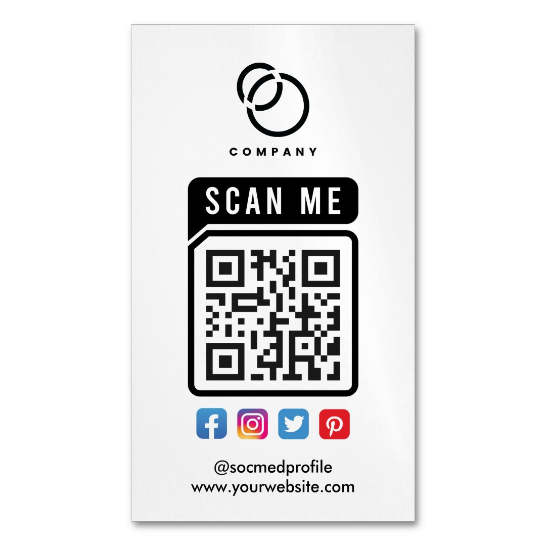 Scan ME QR Code Social Media Logo Modern Simple Business Card Magnet ...