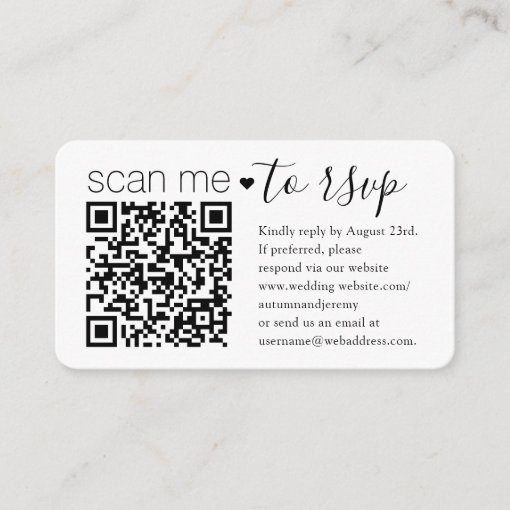 Scan Me QR RSVP & Details Simple Script Wedding Enclosure Card | Zazzle