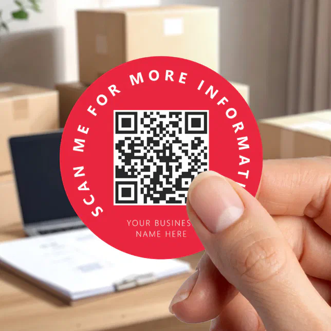 Scan Me Red QR Code Scannable Classic Round Sticker | Zazzle