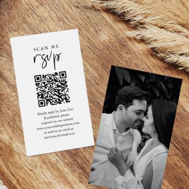 Scan Me RSVP Wedding QR Code RSVP Enclosure Card | Zazzle