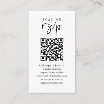 Scan Me RSVP Wedding QR Code RSVP Enclosure Card | Zazzle