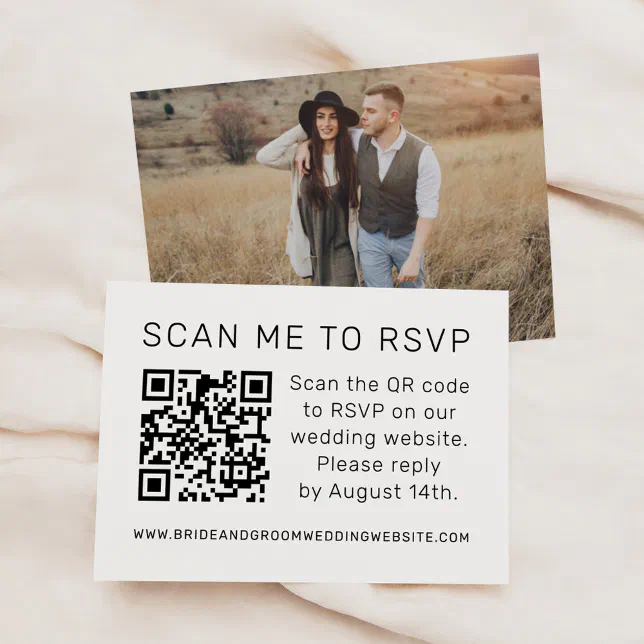 Scan Me to RSVP Wedding QR Code Photo RSVP Business Card | Zazzle