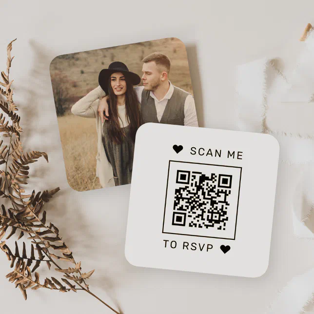 Scan Me to RSVP Wedding QR Code Response Square Business Card | Zazzle