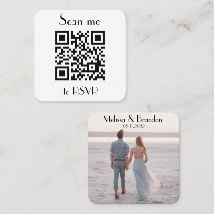 Scan me to RSVP Wedding QR Code Response Square Business Card | Zazzle