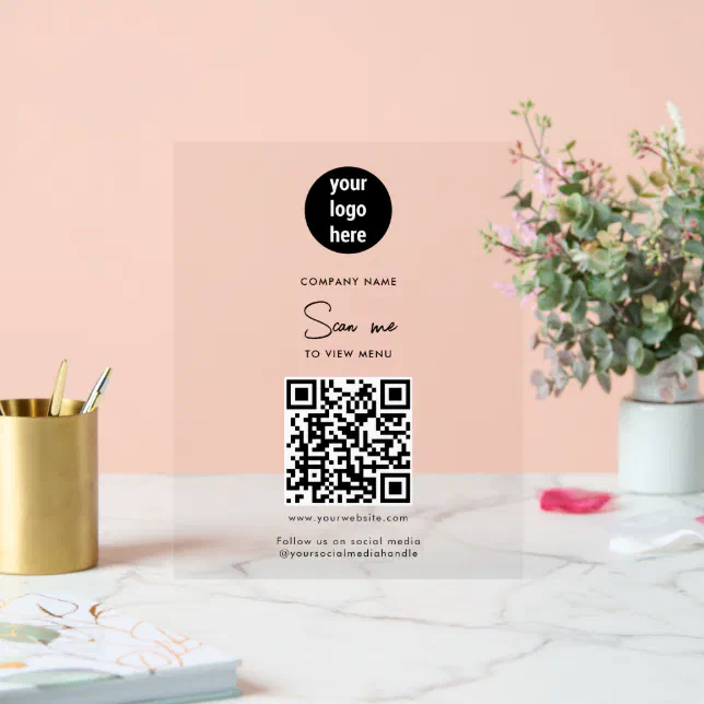Scan Me To View Menu Order QR Code Acrylic Sign | Zazzle