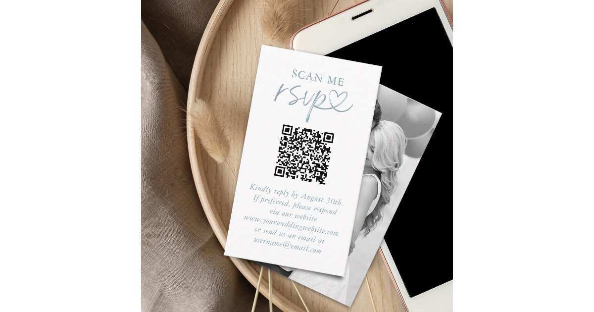 Scan Me Wedding RSVP QR Code Photo Enclosure Card | Zazzle